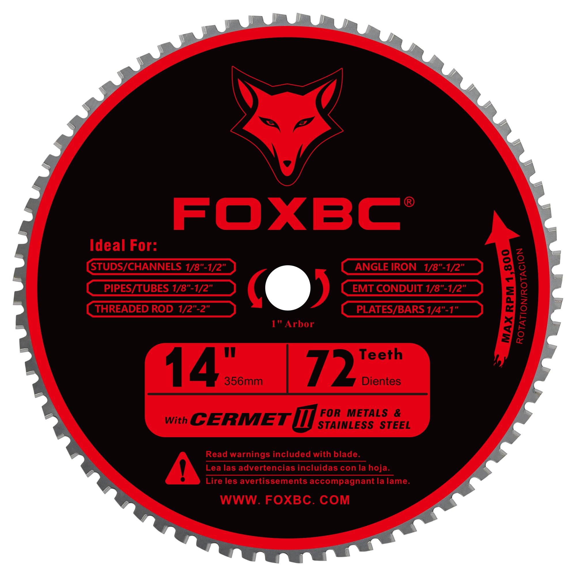 FOXBC 14 Inch Metal Steel Cutting Saw Blade 72 Tooth for Evolution 14