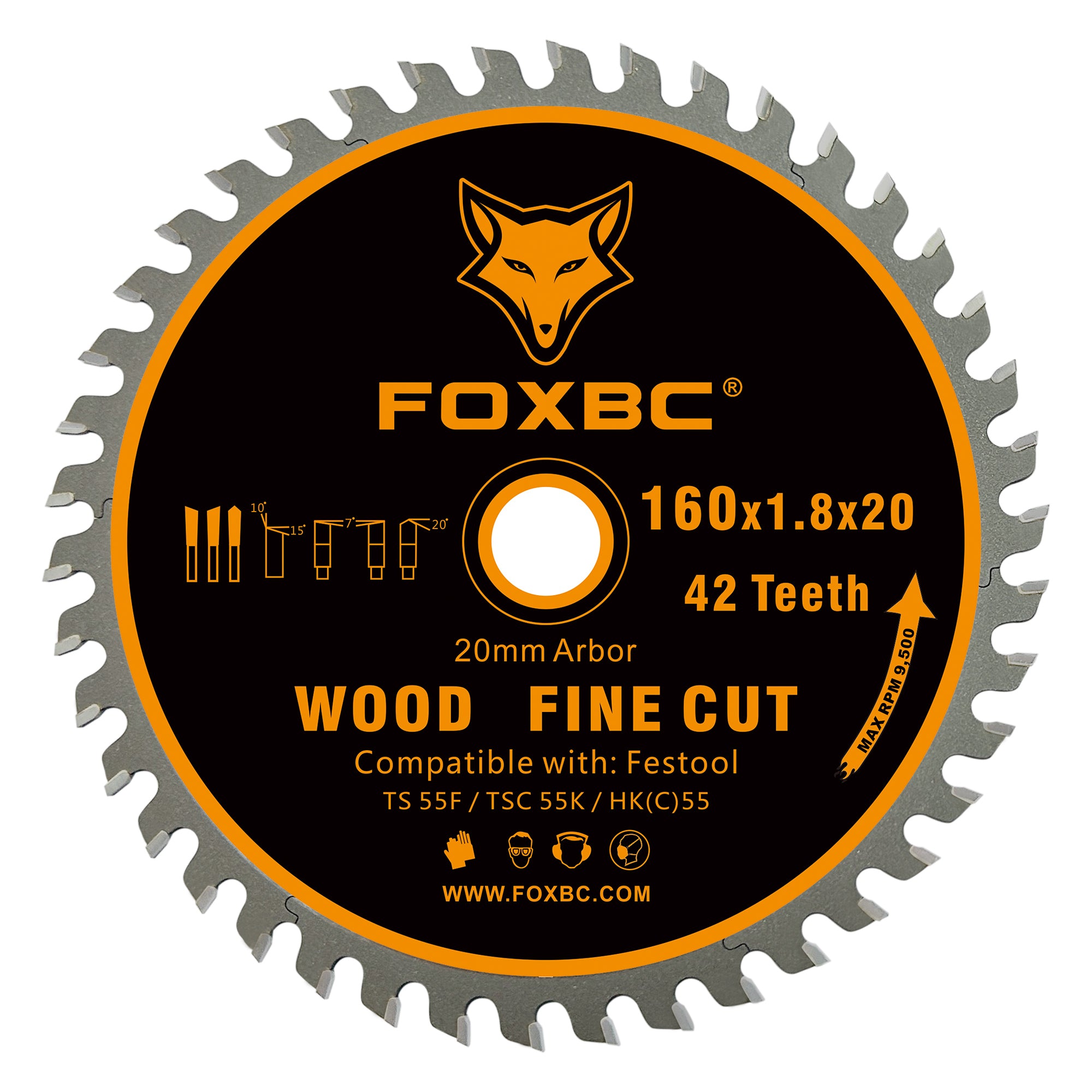 FOXBC 205561 Track Saw Blade 160x1,8x20mm WD42 Tooth Wood Fine Cut for