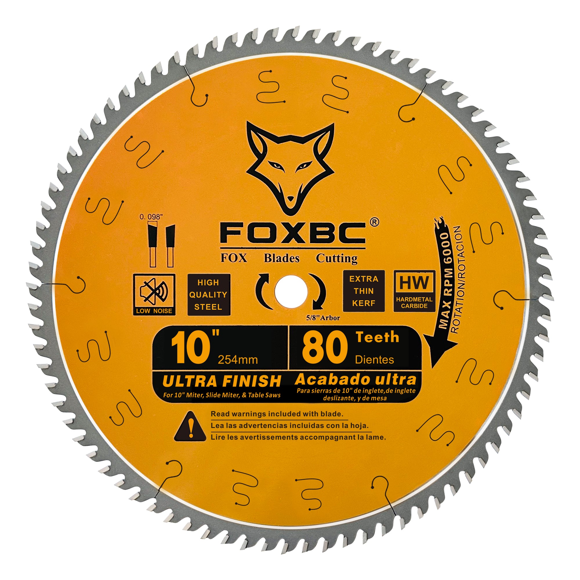 FOXBC 10-Inch Table Saw Blades, 80-Tooth, Fine Finish Blade with 5/8-I